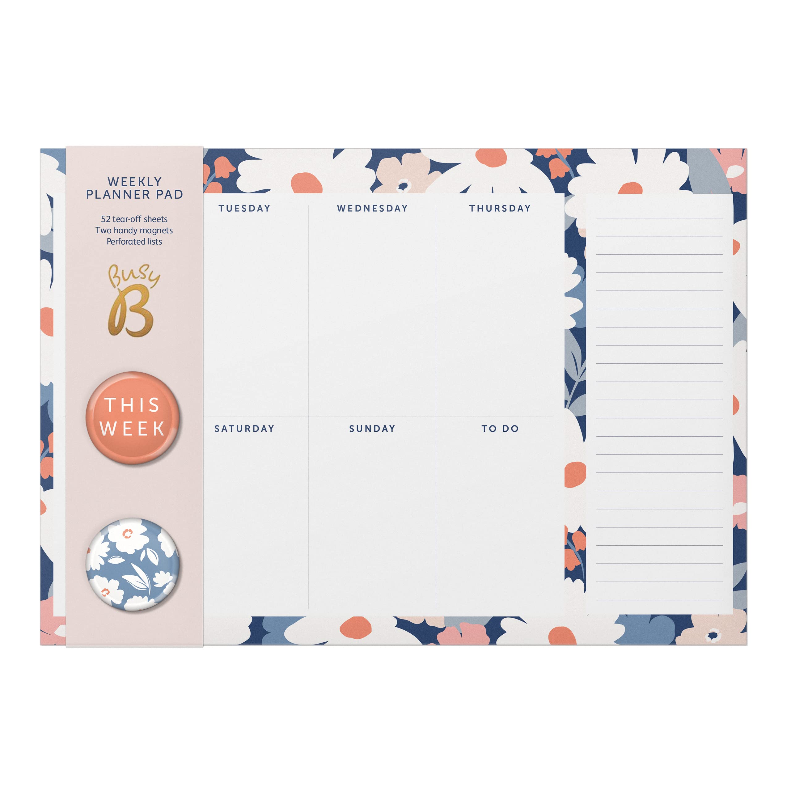 Busy B Weekly Planner Pad - 52 Tear-Off Sheets, Pretty Petals