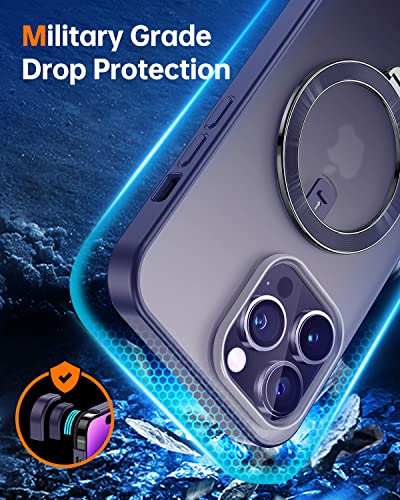 FACBINY Magnetic Kickstand Case Designed for iPhone 14 Pro Max [360° Rotatable Ring Stand Holder] [Compatible with MagSafe] [Military-Grade Protection] Translucent Shockproof Phone Case, Purple