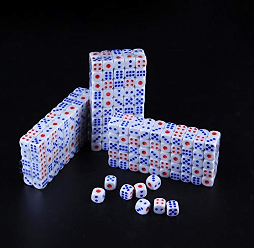 KAKDA,25pcs/lot Standard Plastic 10mm/12mm/14mm Game White Decider Dice Die RPG Toy Bauble B2C Shop Red and Blue dots dice GYH - (Color: 14mm)