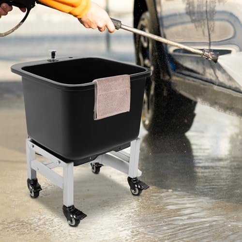Commercial Mop Bucket on Wheels, Plastic Mobile Mopping Bucket with Drain Hole, Portable Household Mop Buckets for Balcony Kitchen Restaurant Floor Cleaning/Mopping