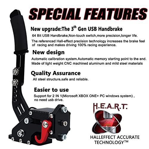 Obokidly Upgrade 2-IN-1 USB Handbrake Support G27/G29/G920 Compatible With PS4/XBOX ONE + PC For Simracing Game Sim Rig With Clamp (Support G920 With Clamp, Black)