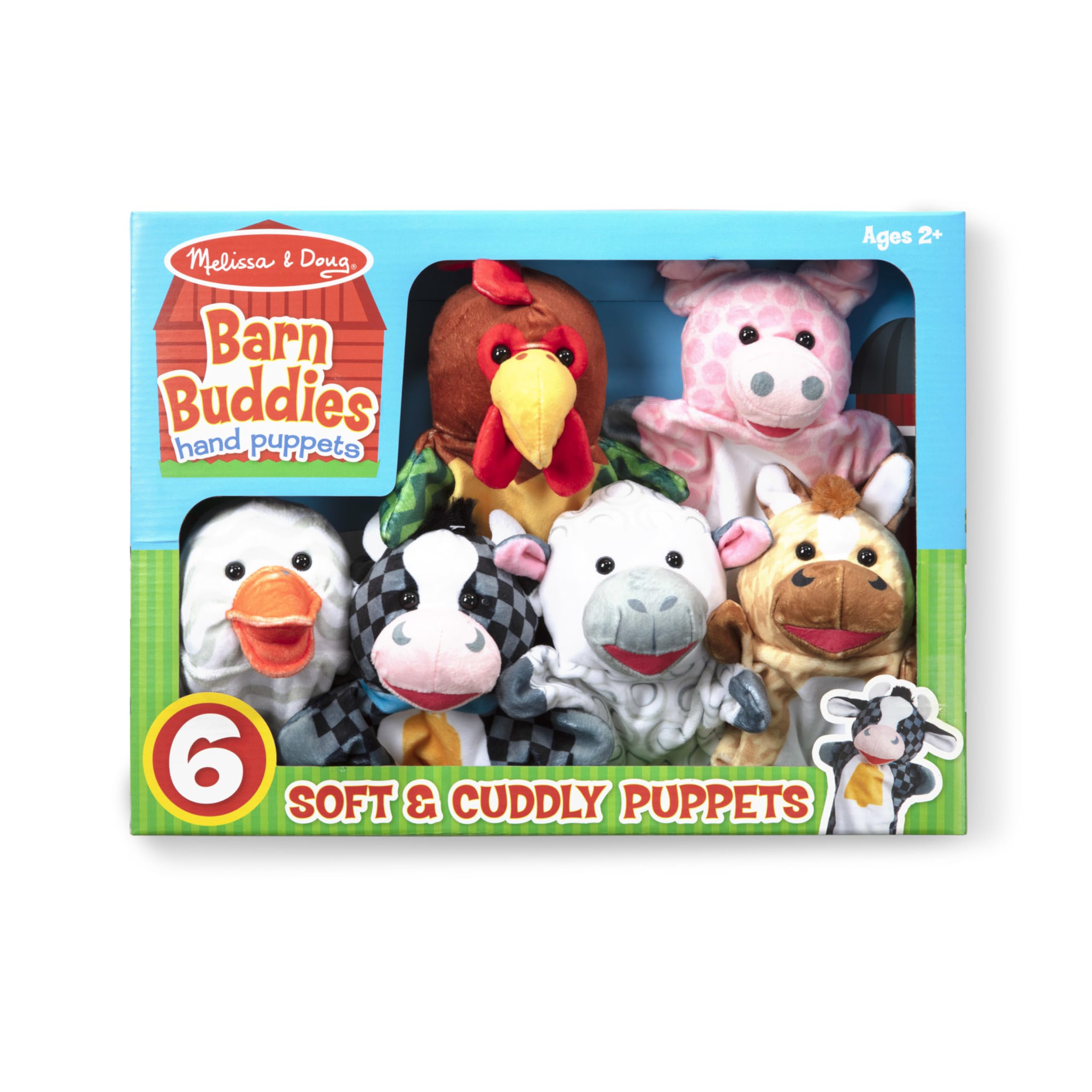 Melissa & Doug Barn Buddies Hand Puppets, Set of 6 (Cow, Sheep, Horse, Duck, Chicken, Pig) , Multicolor