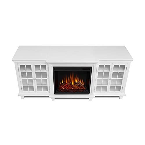 BOWERY HILL Modern Solid Wood Fireplace TV Stand for TVs up to 70" in White