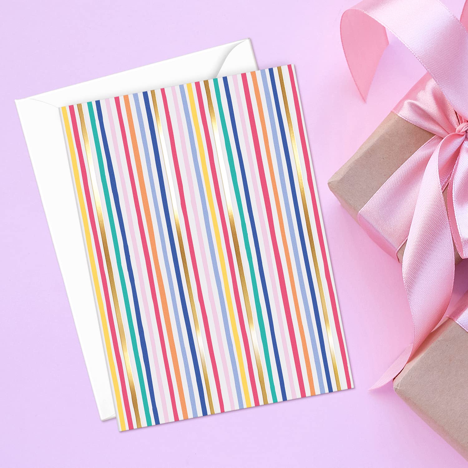 Blank Cards with Envelopes - 24 Striped Gold Foil Blank Note Cards with Envelopes – 6 Assorted Cards for All Occasions! Blank Notecards Stationary Set for Personalized Greeting Cards-4x5.5"