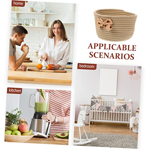 BESTOYARD 2pcs Cotton Rope Storage Basket Cotton Rope Organizer Woven Baskets for Storage Fabric Storage Cubes Rattan Round Waste Basket Rope Baskets for Storage Mini White Shelf Basket Baby
