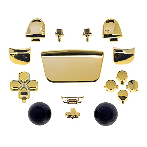 Chrome Plating R1 L1 R2 L2 Trigger Buttons Touchpad for PS5 V2.0 Controller Buttons Repair Kit BDM-020 (Gold)