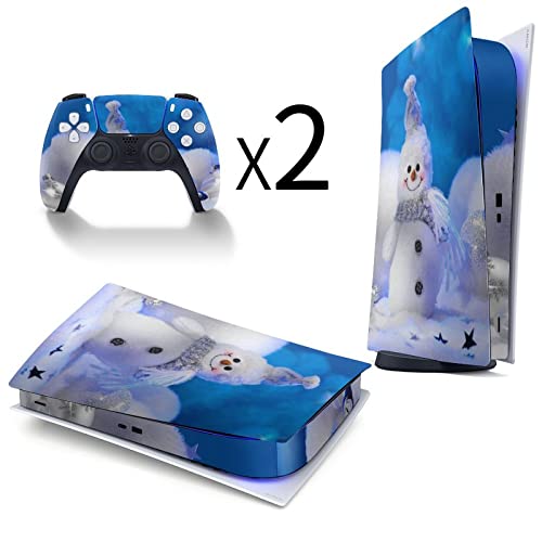 Christmas Cute Snowman Full Protective Skin Cover Design Wrap Decal Sticker Compatible with PS5 Digital Edition Console and Controller