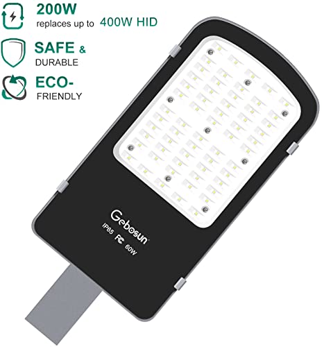 Gebosun 200W AC Powered Street Light & Flood Light, with Optic Sensor, Dusk to Dawn, 9,600 Lumen, 6,000K, IP65 Waterproof, Wall-Mounted & Pole-Mounted