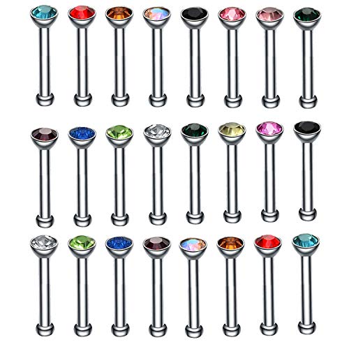 BodyJ4You 24PCS Nose Ring Bone Stud Pin Round Mix CZ 20G Stainless Steel Nostril Piercing Jewelry