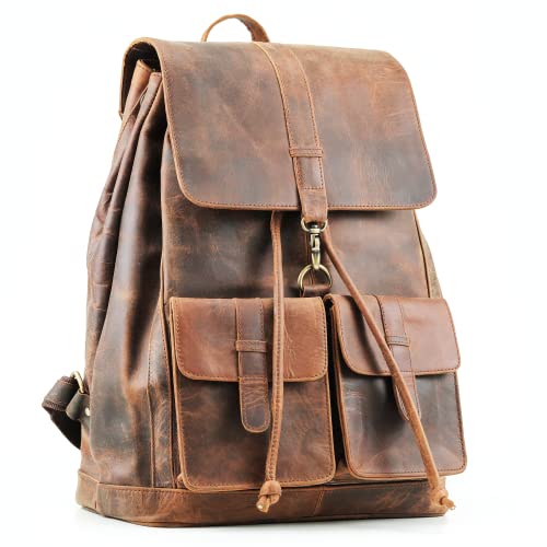 Handmade World Retro Buffalo Hunter Leather Rucksack 17 Inch Laptop Backpack Travel knapsack College Book Hiking Bag