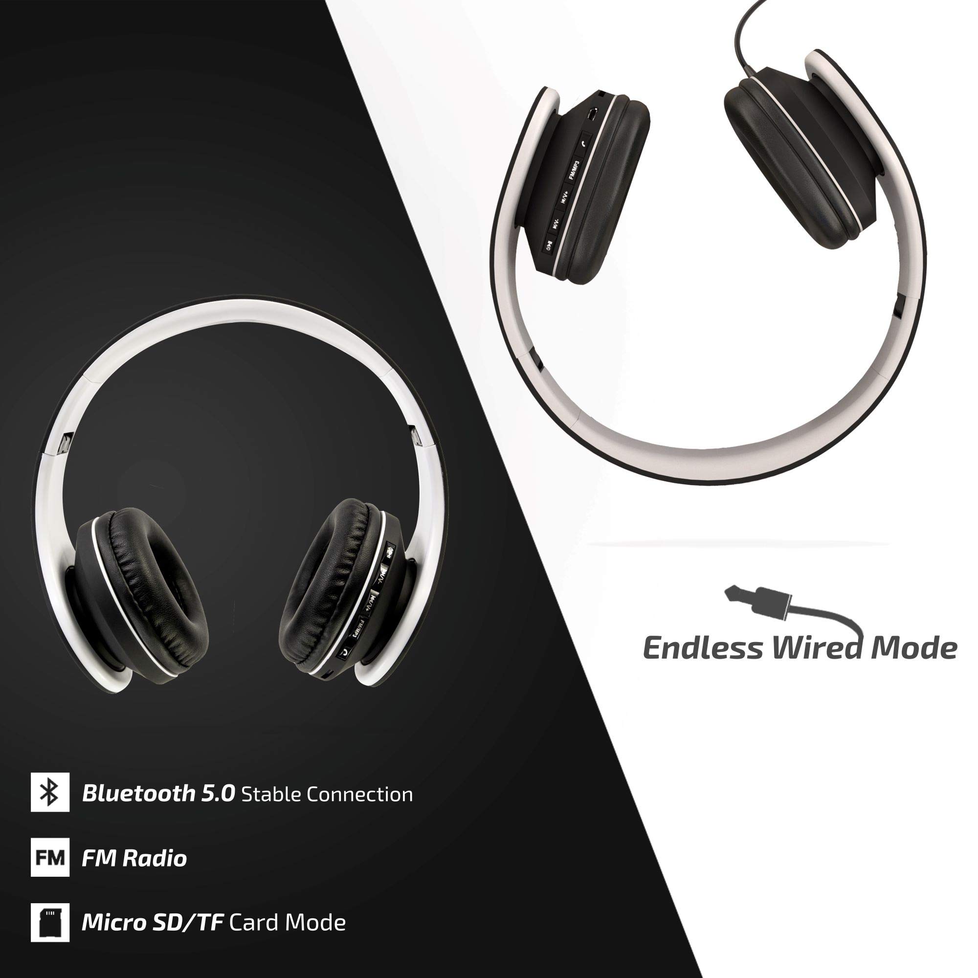 Bluetooth Headphones, Louise&Mann Wireless Headphones Over-Ear, Stereo Headset with Microphone, Soft Earmuffs, Bag for Transport for Phones/Tablets/PC (Black/Silver)