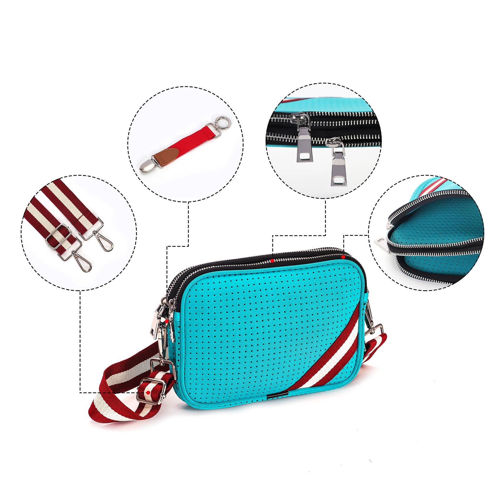 BOS Home Crossbody Bags for Women, Neoprene Crossbody Bag with Adjustable Detachable Strap (Green)