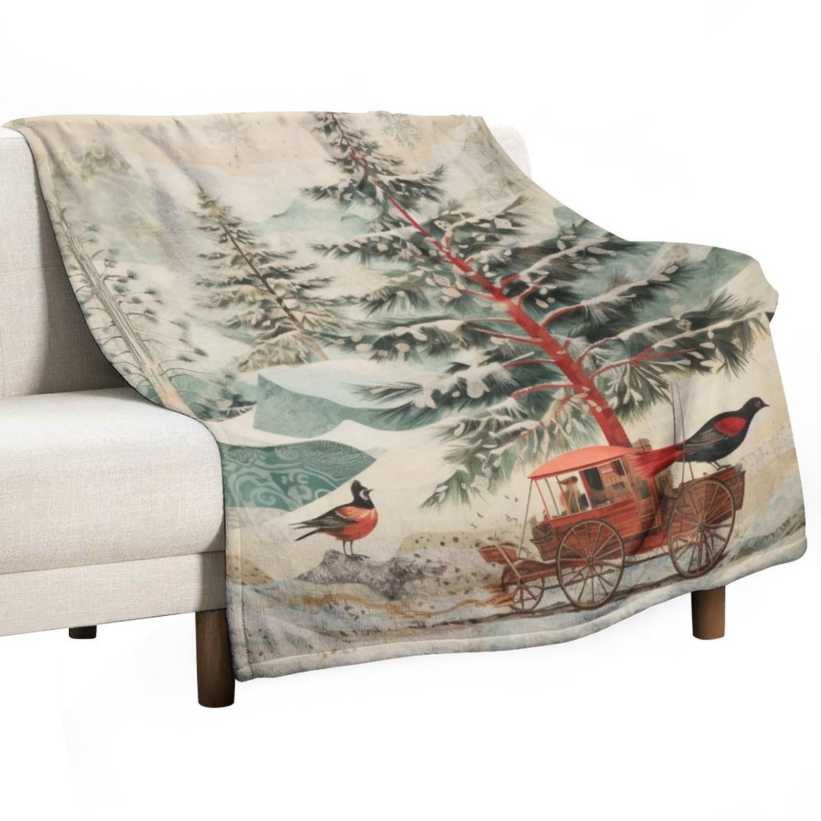 Blanket Wintery Birds and Trees Throw Blankets Rustic Country Holiday Soft Flannel Cozy Blankets for Couch Sofa Bed for Adults Kids Boys Teens Gift 30"x40"