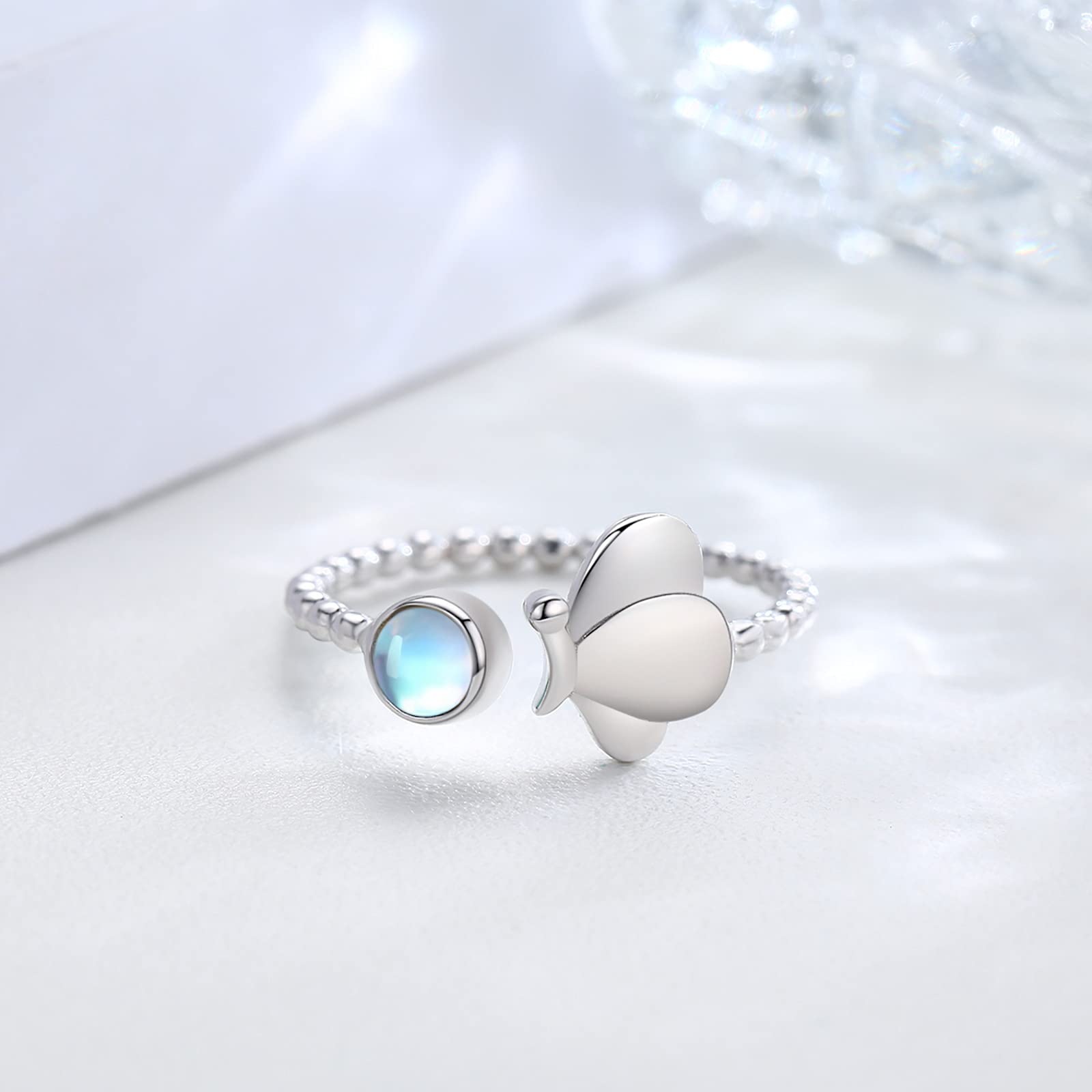 Butterfly Open Rings for Women Adjustable Open Ring 925 Sterling Silver Jewelry Gifts for Wife