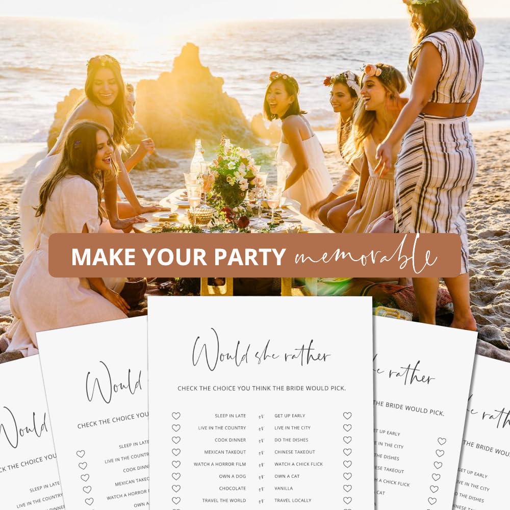 GardenCity Bridal Shower Games, Would She Rather Bridal Shower Game For 50 Guests, 50 Cards - Minimalist (Would She Rather)
