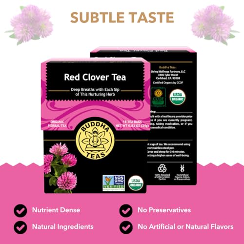 Buddha Teas - Red Clover Flower Tea - Organic Herbal Tea - For Women’s Health - Balance & Boost - Caffeine Free - 100% Kosher & Non-GMO - 18 Tea Bags (Pack of 1)