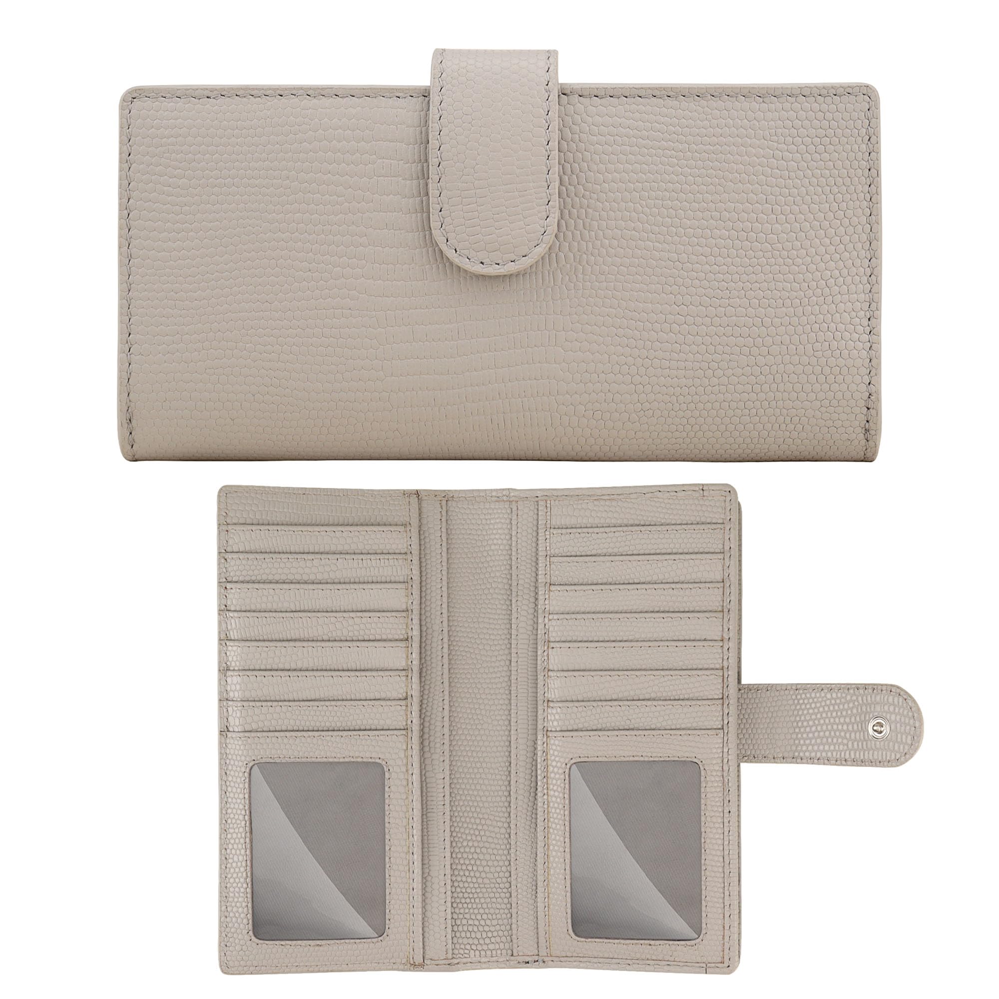 BOTANNER Genuine Leather Womens Clutch Wallet with Tab RFID Blocking 14 Credit Card Slots 2 ID Windows 4 Bills Sections Zipped Section for Coins | Light Grey (Gift for Her)