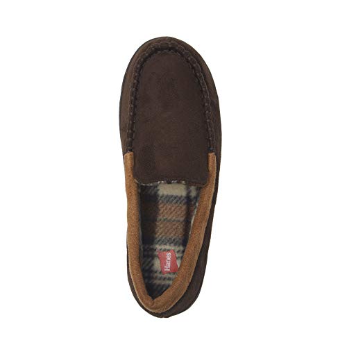 Hanes boys Moccasin House Shoe With Indoor Outdoor Memory Foam Sole Fresh Iq Odor Protection Slipper, Brown Microsuede, Large Little Kid US