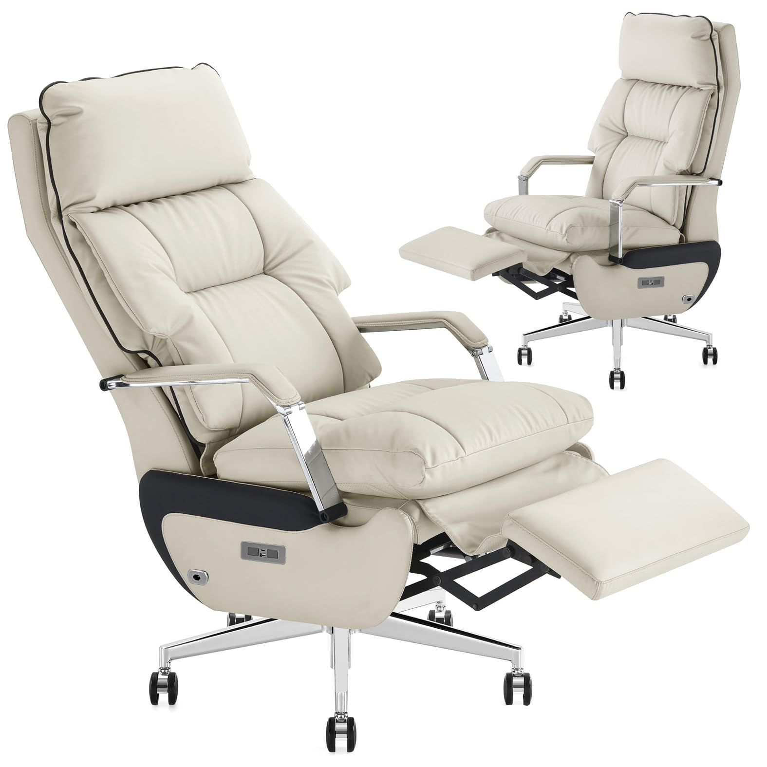 Dual-Motor Executive Office Chair with Foot Rest,Electric Reclining,Big and Tall,Office Chair,Ergonomic Office Chair, High Back Swivel,Comfor Home Office Desk Chair, 400LBS PU Computer Chair(Khaki)