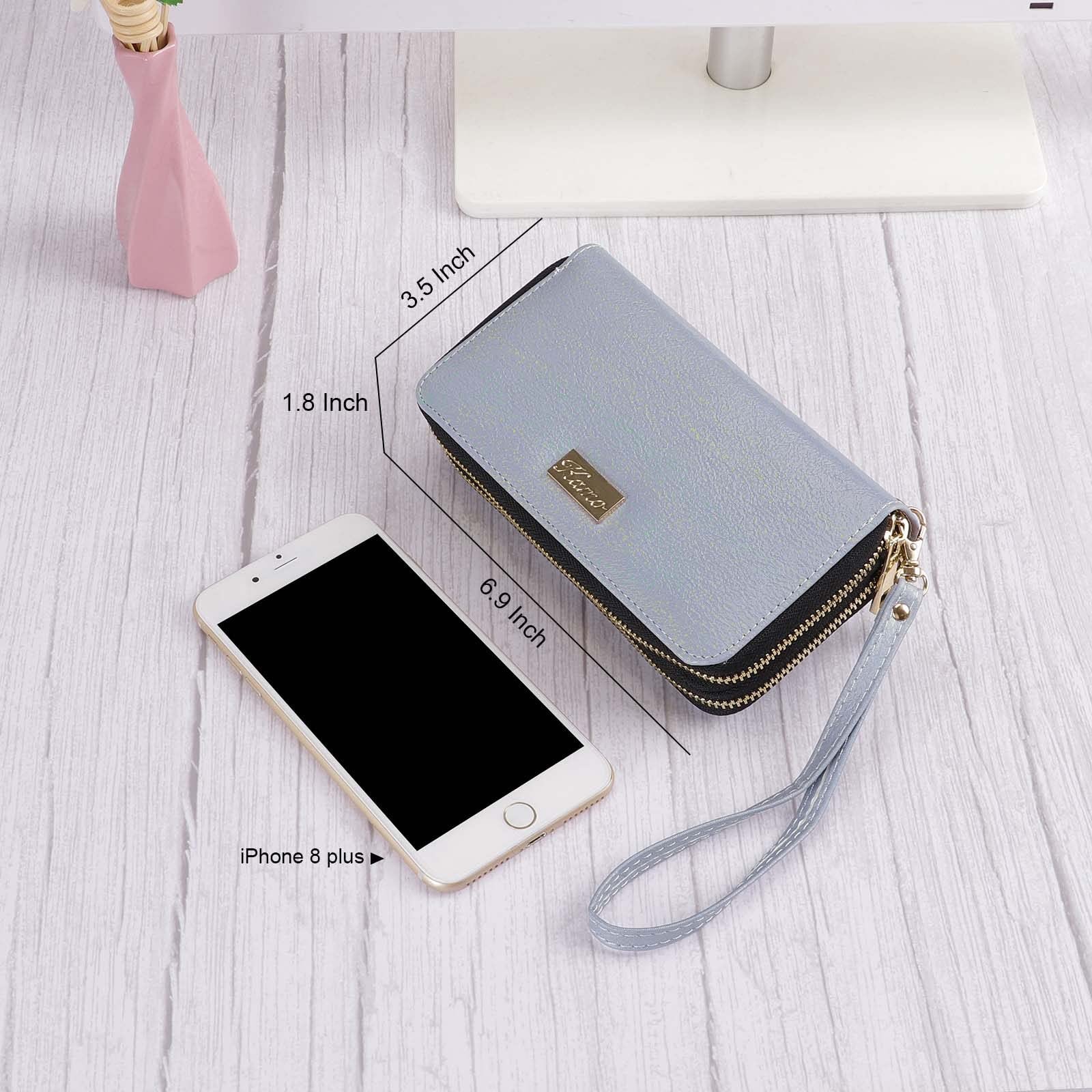 Kamo Womens Wallet Zip Around Phone Wallet Wristlet Travel Long Purse for Women Lady 6.9×3.5(Double Zipper)