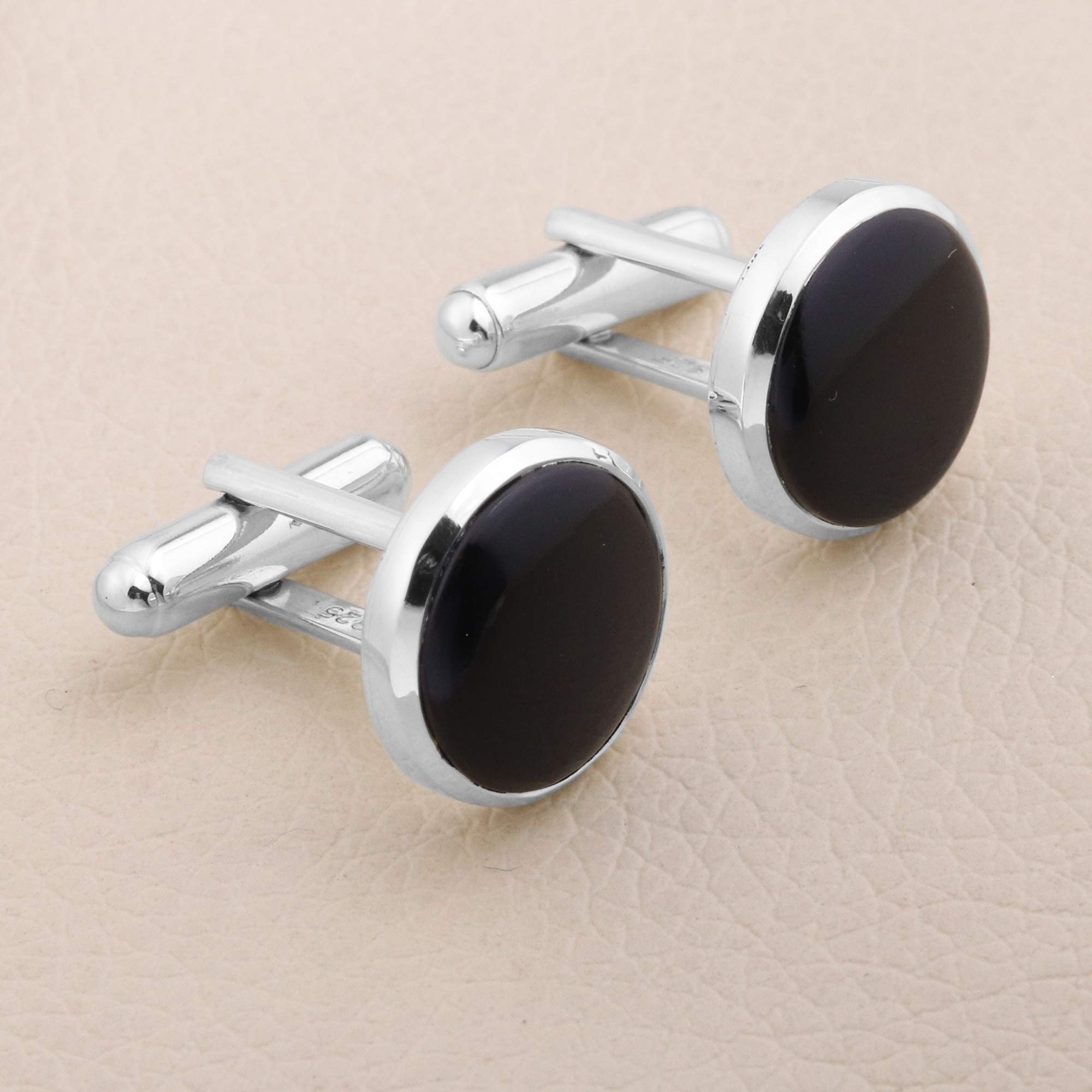 Black Onyx Cufflinks Onyx Cufflinks Onyx Shirt Studs Silver Onyx Cufflinks Onyx Tuxedo Studs Handmade Cufflinks Gemstone Black Onyx Round Shape 14X14mm Cufflinks For Men's (Silver)