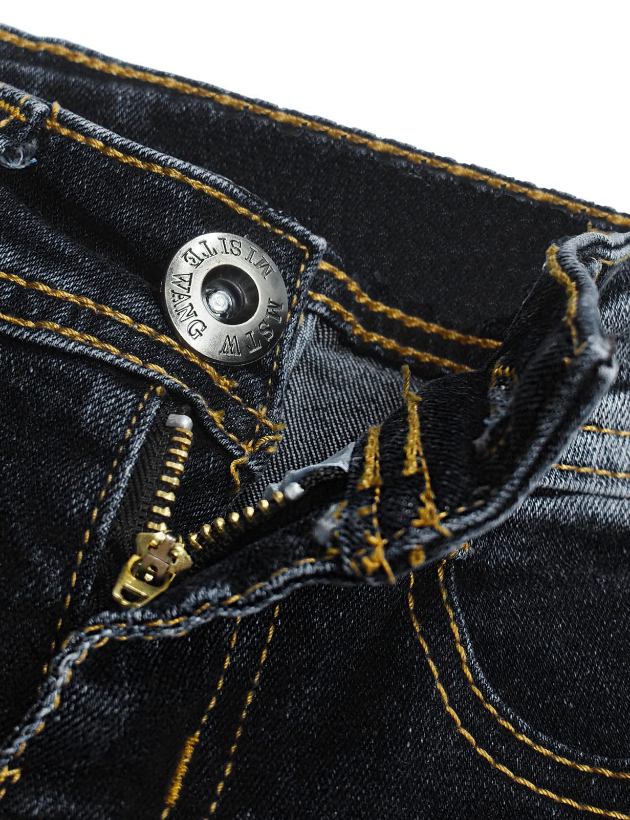 KIDSCOOL SPACE Baby Girl Boy Jeans,Little Kid Elastic Band Inside Ripped,Embroidered Decor Denim Pants,Black,12-18 Months