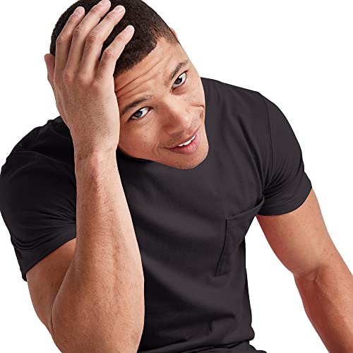 Hanes Originals Men's Short Sleeve Pocket T-Shirt, Tri-Blend Jersey, Black, Medium