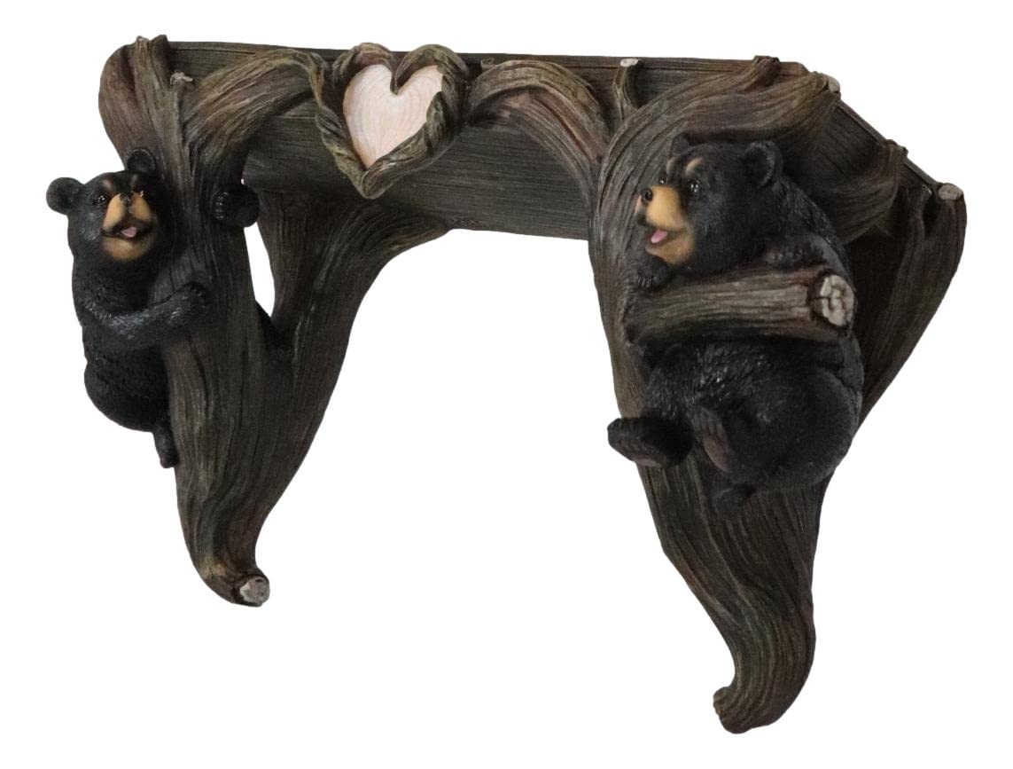 Ebros Whimsical Climbing Black Bears by Tree Branches with Heart Shaped Center Arch Wall Hanging Floating Shelf 13.5" Wide Rustic Bear Family Decorative Cabin Lodge Country Mountain Western Homes
