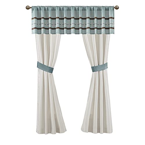 Madison Park Essentials Jelena Room in A Bag Faux Silk Comforter Classic Luxe All Season Down Alternative Bedding, Matching Bedskirt, Curtains, Decorative Pillows, Queen(90"x90"), Seafoam 24 Piece