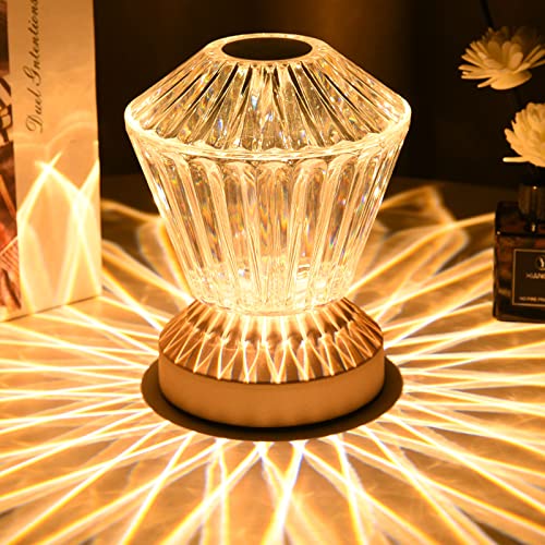 OUOYYO Crystal Night Light Desk Lamp, Rechargeable Touch Dimmable Table Lamp Bedside Large Battery - 3 Color Crystal Mini Small Lamp for Bedroom Beside Living Room - Great Gift Mom Wife Kids