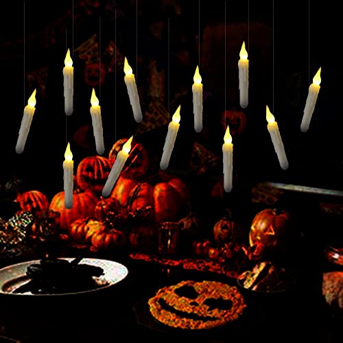HAIDOLIANG 12 PCS Halloween Decorations Candles, 6.7" Floating LED Flameless Candles, Battery Operated Taper Candles, Harry Potter Candles Floating Terror Candles for Party Living Room Decorations
