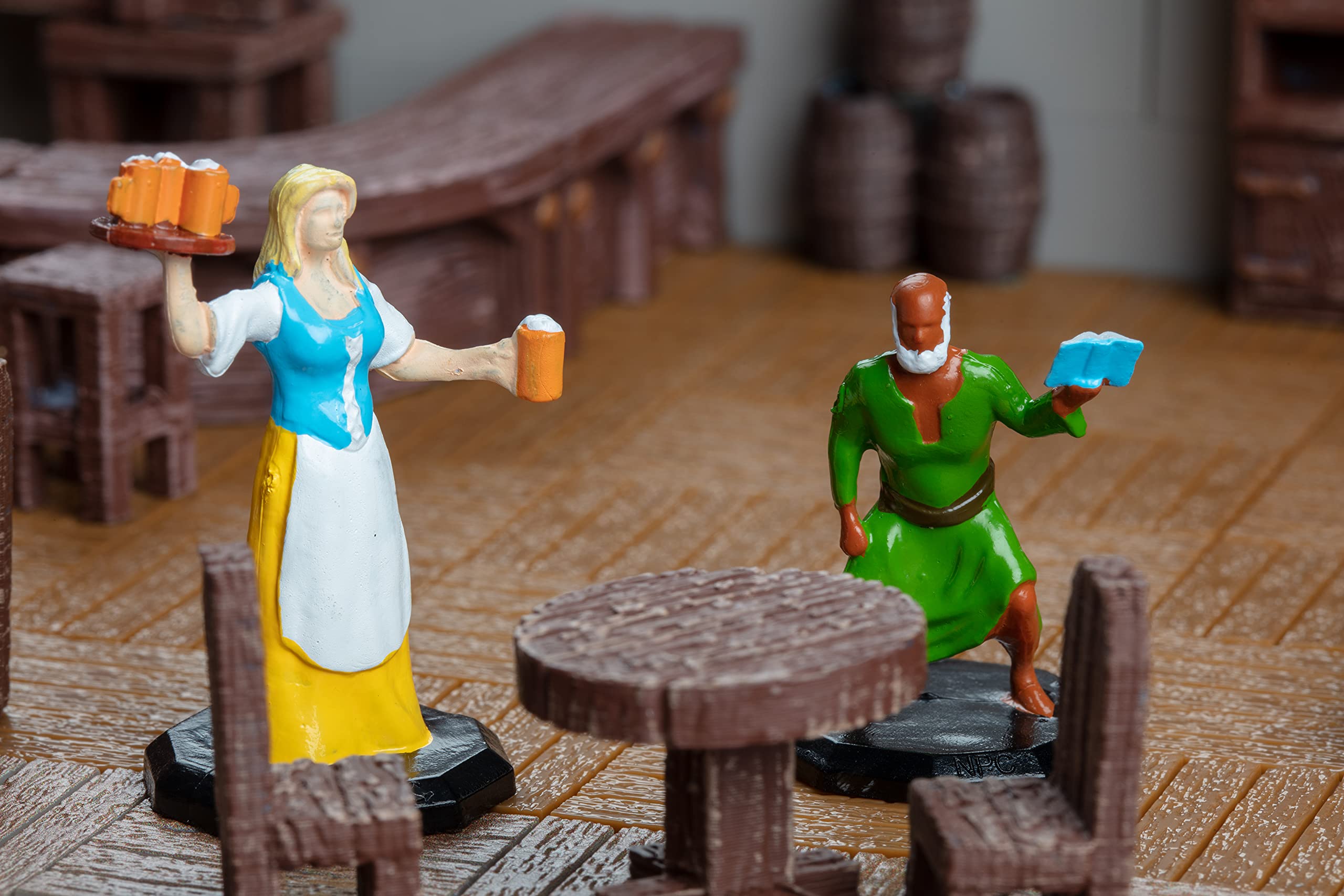 Monster Townsfolk Mini Fantasy Figures - 8pc Hand-Painted Pub Workers Non Player Character NPC Miniatures- 1" Hex-Sized Compatible w DND Dungeons Dragons Pathfinder RPG Tabletop Games