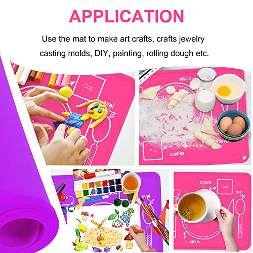 Kids Silicone Placemats, Baby Montessori Placemats for Kids Toddler Children Reusable Non-Slip Table Setting Mats for Restaurant (Purple/Rose Red)