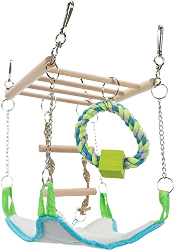 TRIXIE Small Animal Suspension Bridge with Hammock, Rope Ladder, and Ring, Cage Accessory for Ferrets, Rats