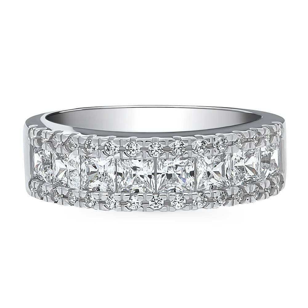 BERRICLE Sterling Silver Wedding Rings Channel Set Cubic Zirconia CZ Statement Anniversary Half Eternity Ring for Women, Rhodium Plated Size 8.5