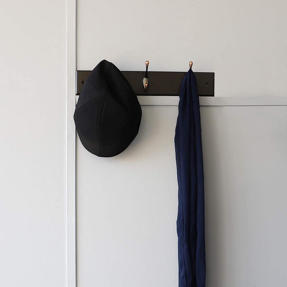 Home Basics Durable 3-Double-Hooks Wall Mounted Hanging Rack (Brown) | Place in Entry Way | Hanging in a Garage | Store Essentials Before You Leave The House