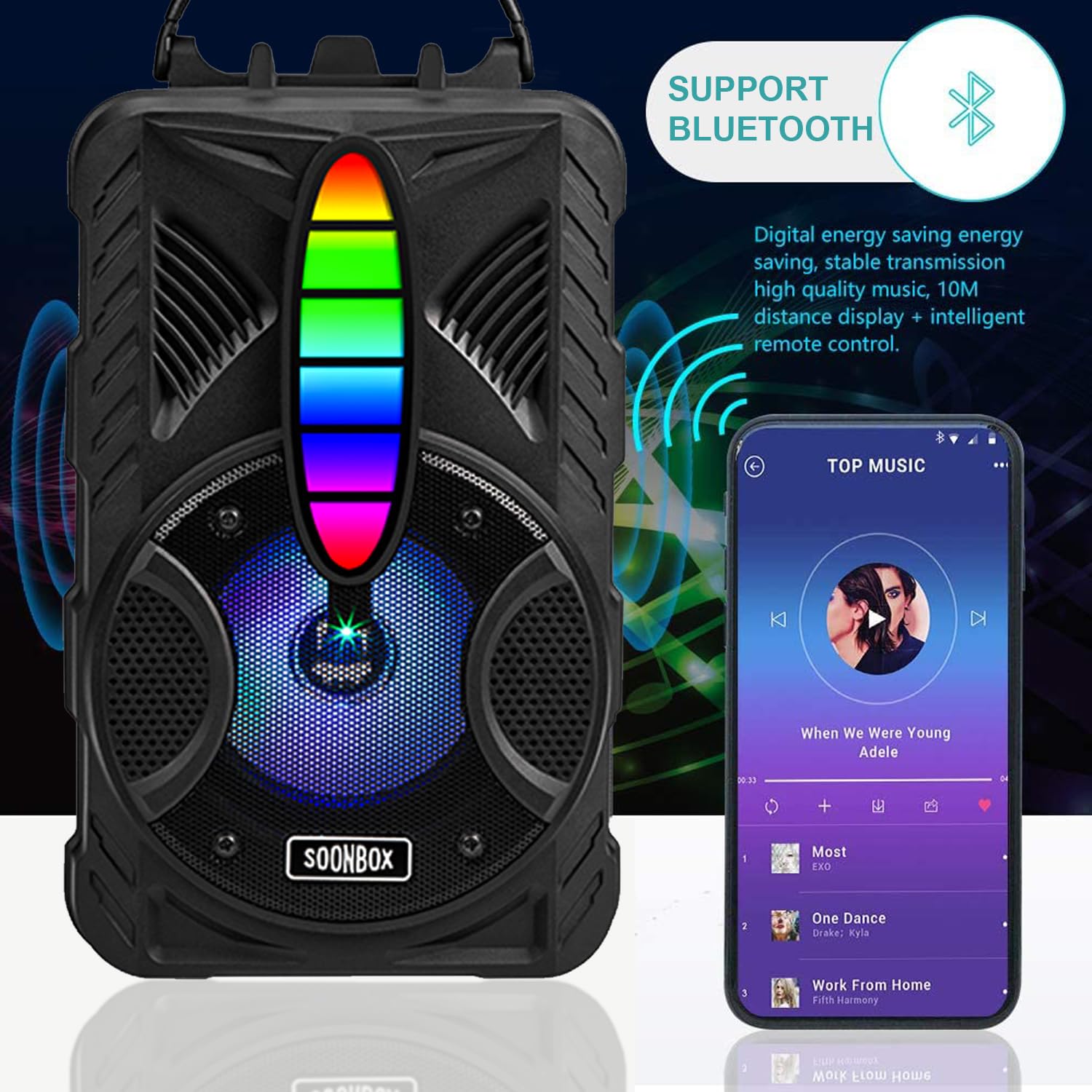 Bluetooth Speaker, IPX5 Waterproof Speaker with HD Sound, RGB Multi-Colors Rhythm Lights, Up to 8H Playtime, TWS Pairing, Portable Wireless Speakers for Home, Outdoor,(Comes with a Microphone)