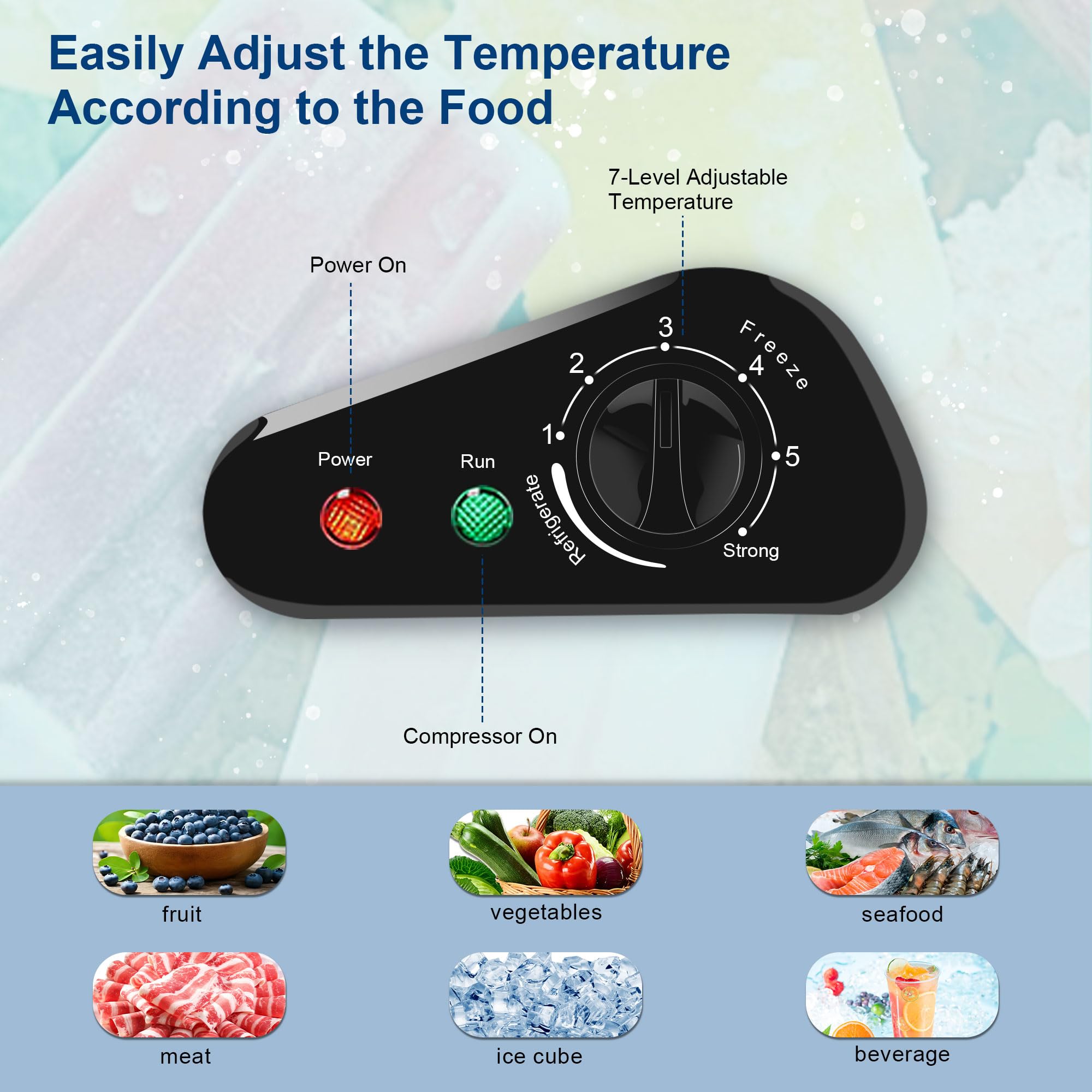 Chest Freezer 5.0 Cu.Ft Compact Chest Freezers with 7 Adjustable Thermostat, Freezer Compressor Cooling with Removable Storage Basket, Energy Saving Perfect for Home Bar Dorm