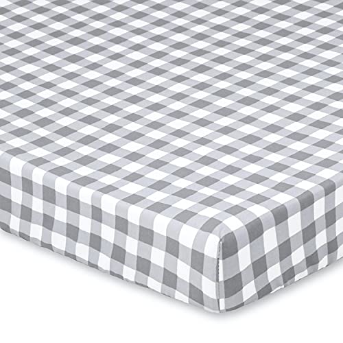 The Peanutshell Fitted Pack n Play, Playard, Mini Crib Sheets for Baby Boys or Girls | Unisex 2 Pack Set | Farmhouse Floral & Grey Plaid
