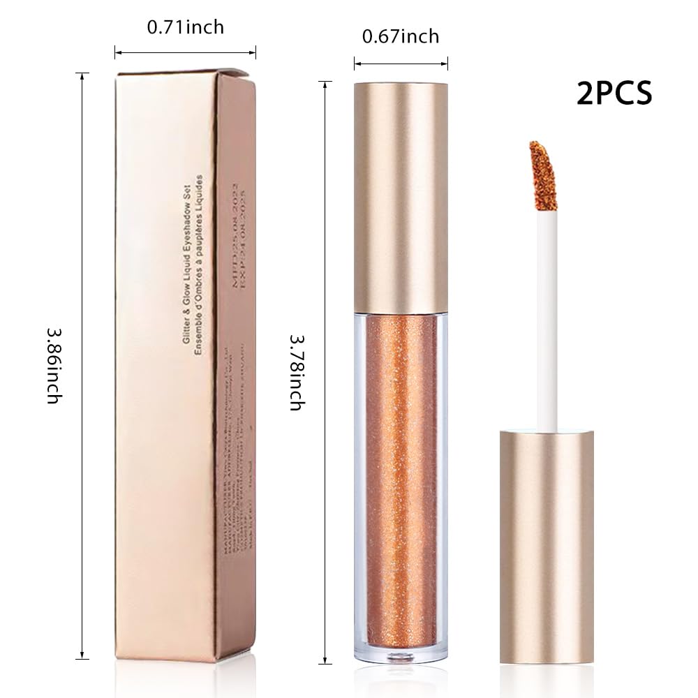 CAKAILA 2Pcs Brown Black Liquid Metallic Glitter Eyeshadow Stick Set, Opaque, Gel-Based Formula, Long Lasting, Quick-Drying, Multi-Dimensional Eye Makeup