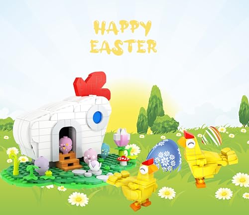 Ciesa Easter Chicks Farm Henhouse Building Kit, Easter Gifts for Boys Girls Age 6+, Easter Basket Stuffers Easter Egg Fillers, Easter Toys for Kids Easter Eggs Flowers Building Brick 469PCS