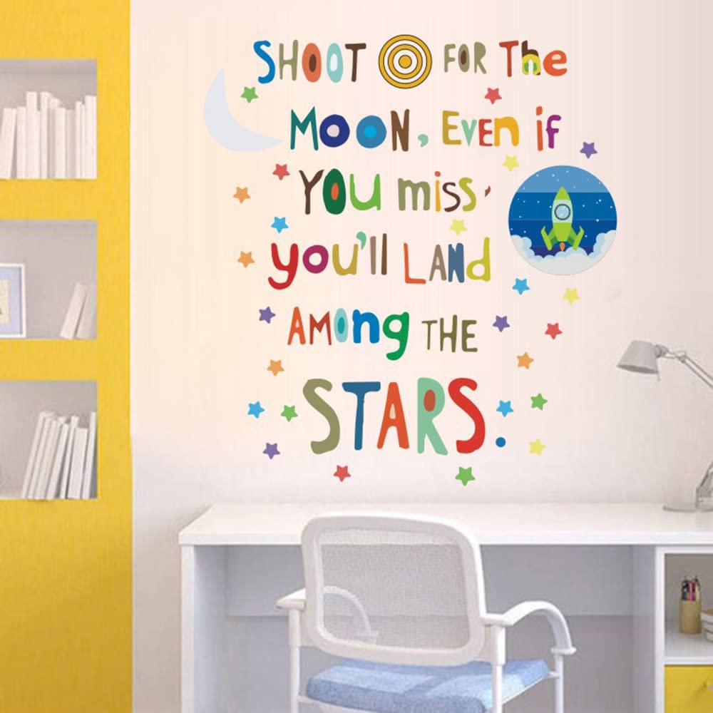 Colorful Inspirational Quotes Wall Decals Lettering Rocket Stars Wall Stickers for Baby Room Nursery Classroom Bedroom