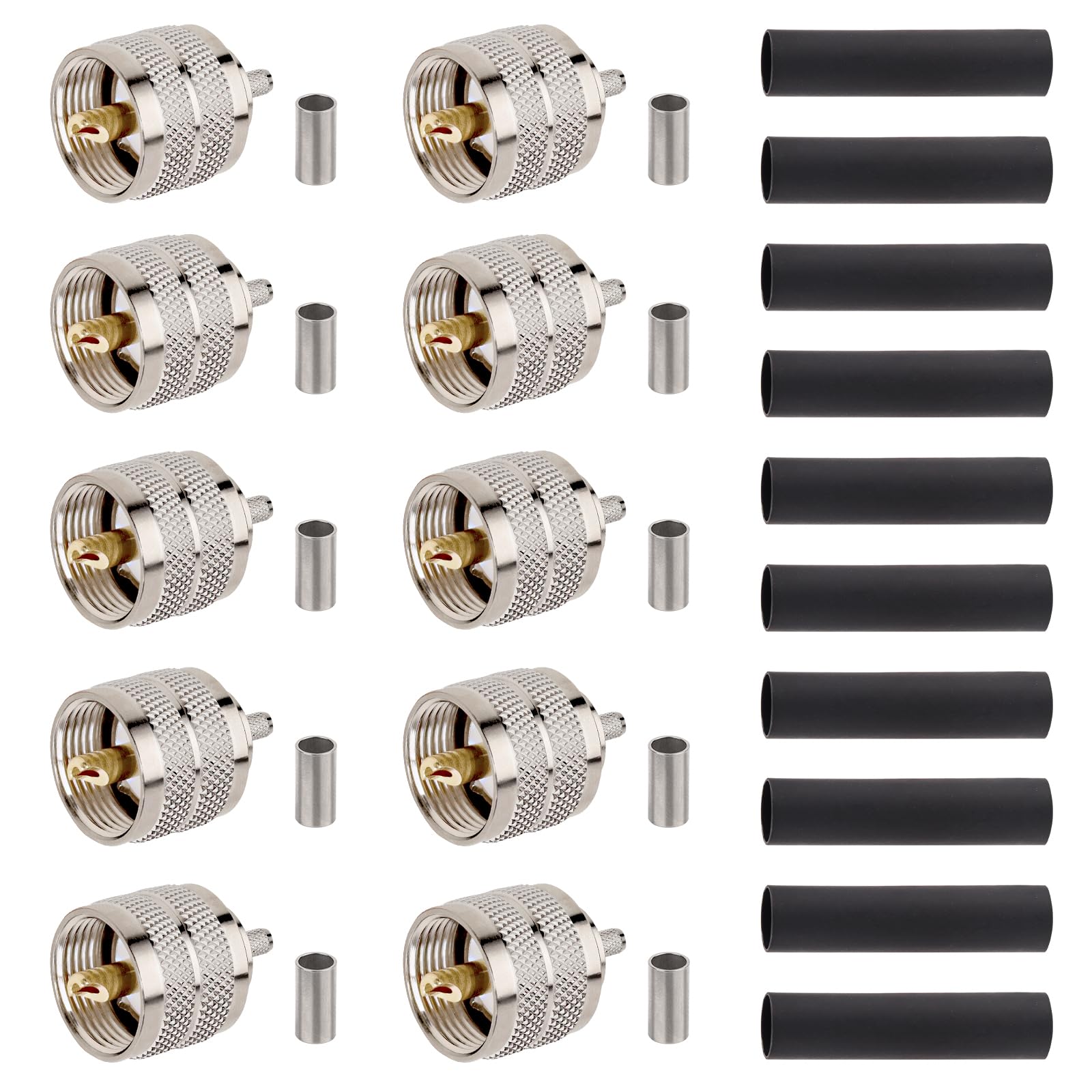 MOOKEERF PL-259 UHF Male Plug Crimp Coax Connector Adapter for RG58 LMR195 RG400 3D-FB KSR195 Cable (Pack of 10)