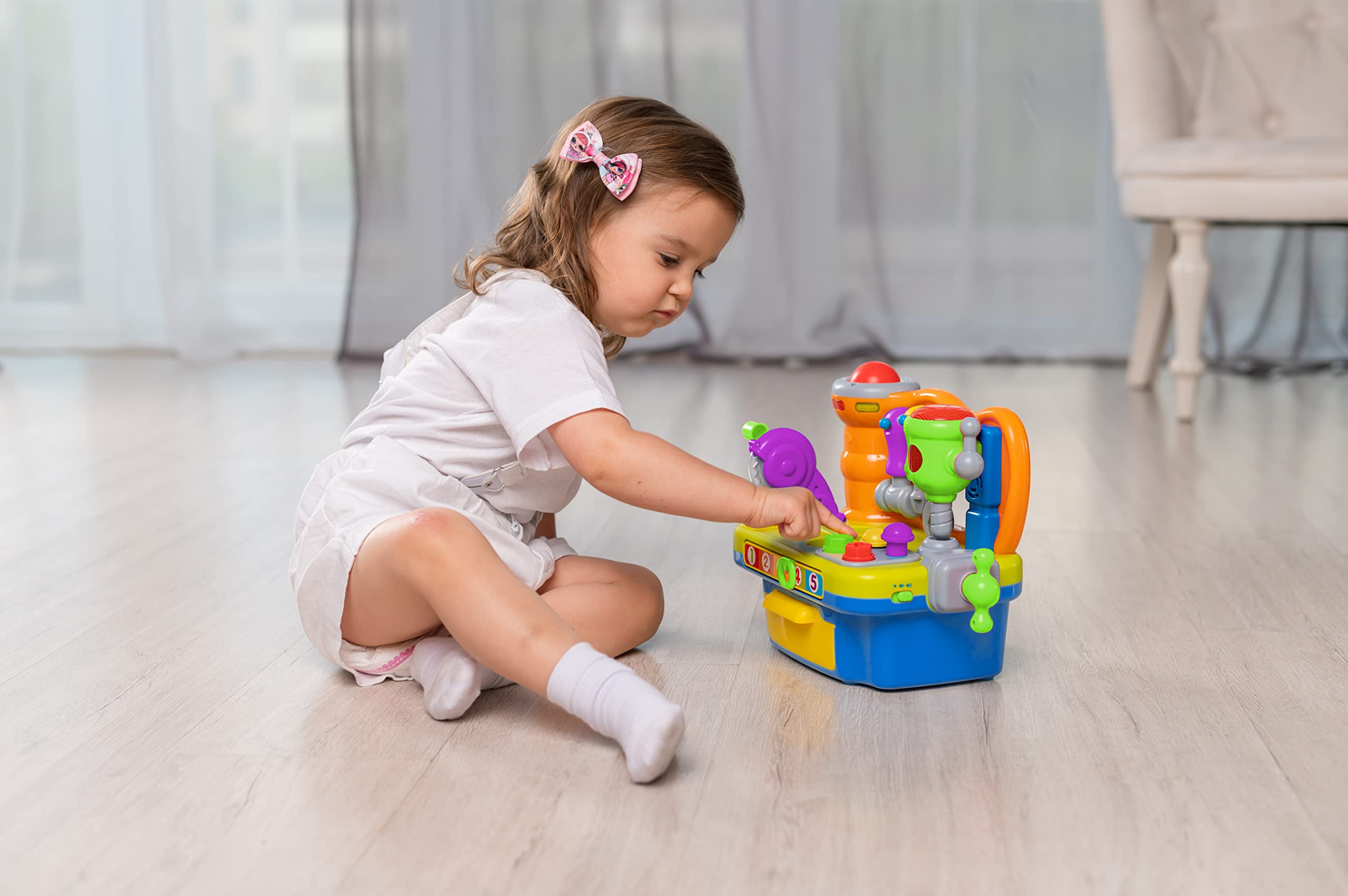 CifToys Musical Learning Workbench Toy for Kids Construction Work Bench Building Tools with Sound Effects & Lights Engineering Pretend Play Colorful