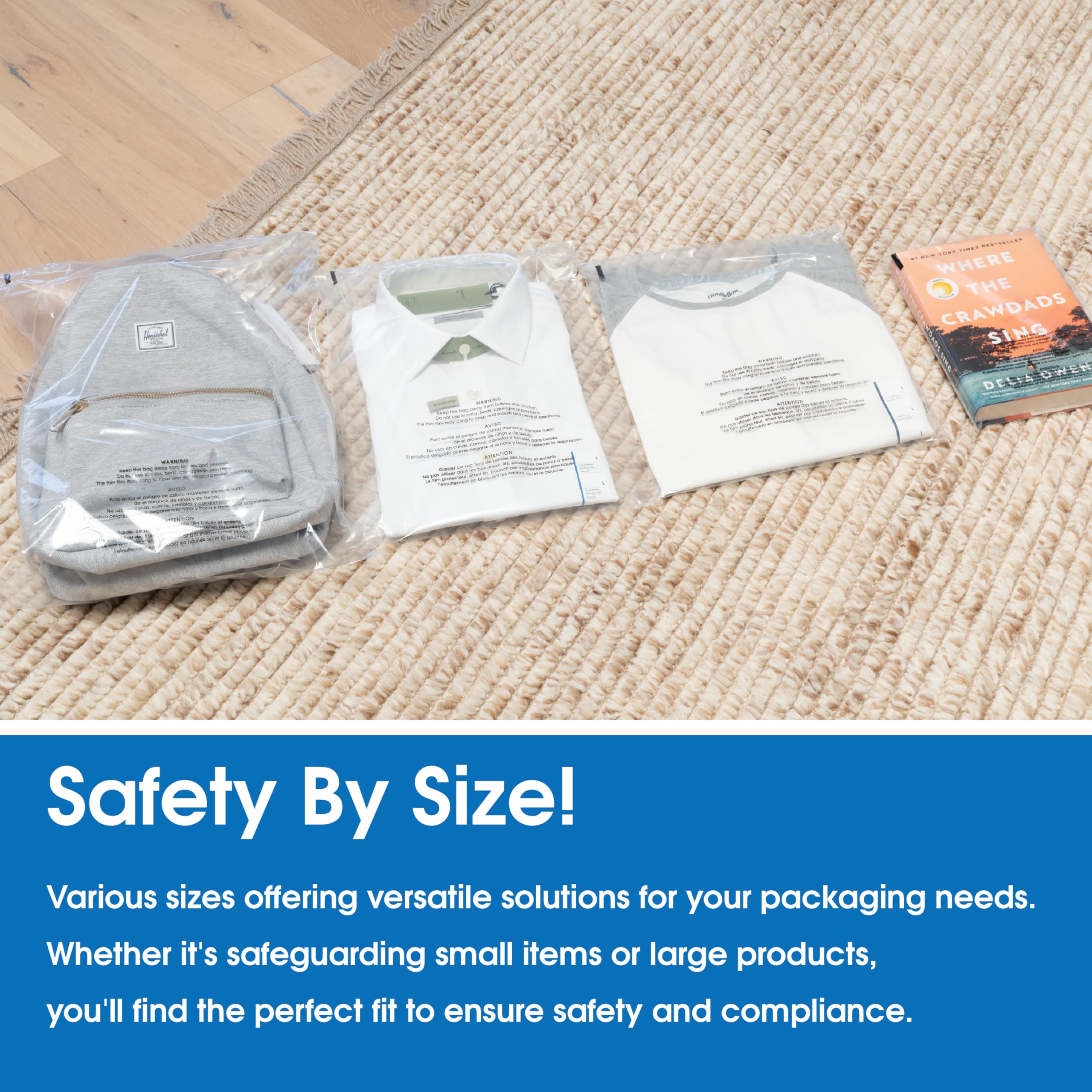 Spartan Industrial - 14" X 20" (500 Count) Self Seal Clear Poly Bags with Suffocation Warning for Packaging, Clothes - Permanent Adhesive