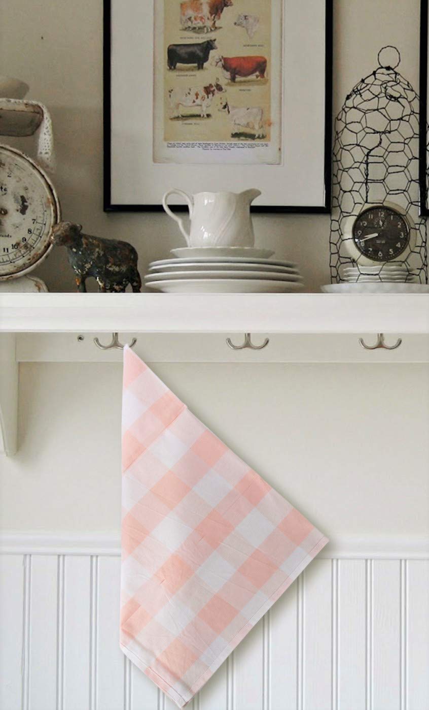 Buffalo Plaid Kitchen Towel Set - 4 Pack 20 x 30 Inch Heavy Duty Dish Towels - Pink and White Oversized Buffalo Check Towels with Hanging Loops - 100% Absorbent CottonFast Drying Dish Cloth Set
