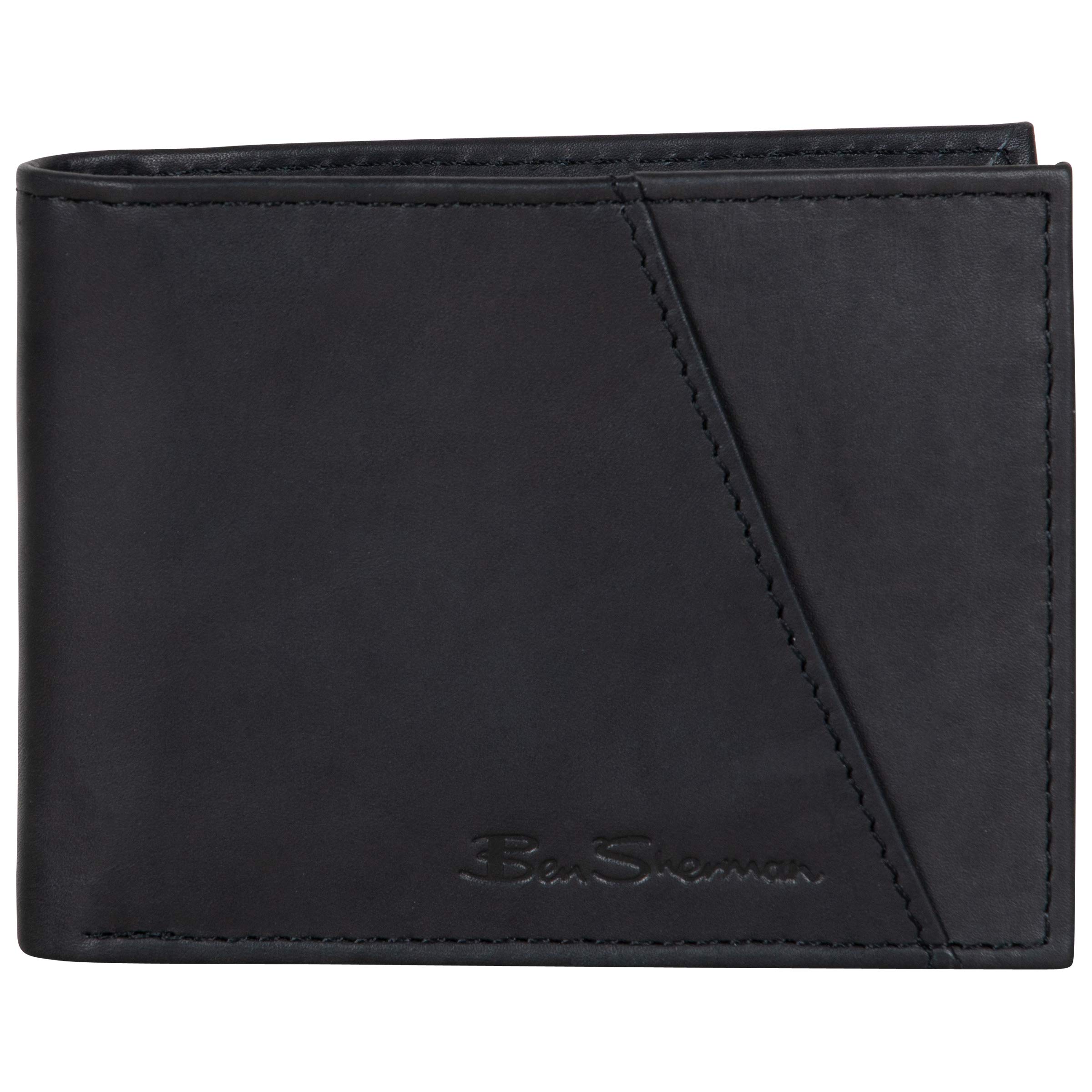 Ben Sherman Men's Manchester Bifold Slim Wallet Full-Grain Leather RFID Minimalist Gift Box, Marble Black Wa, One Size