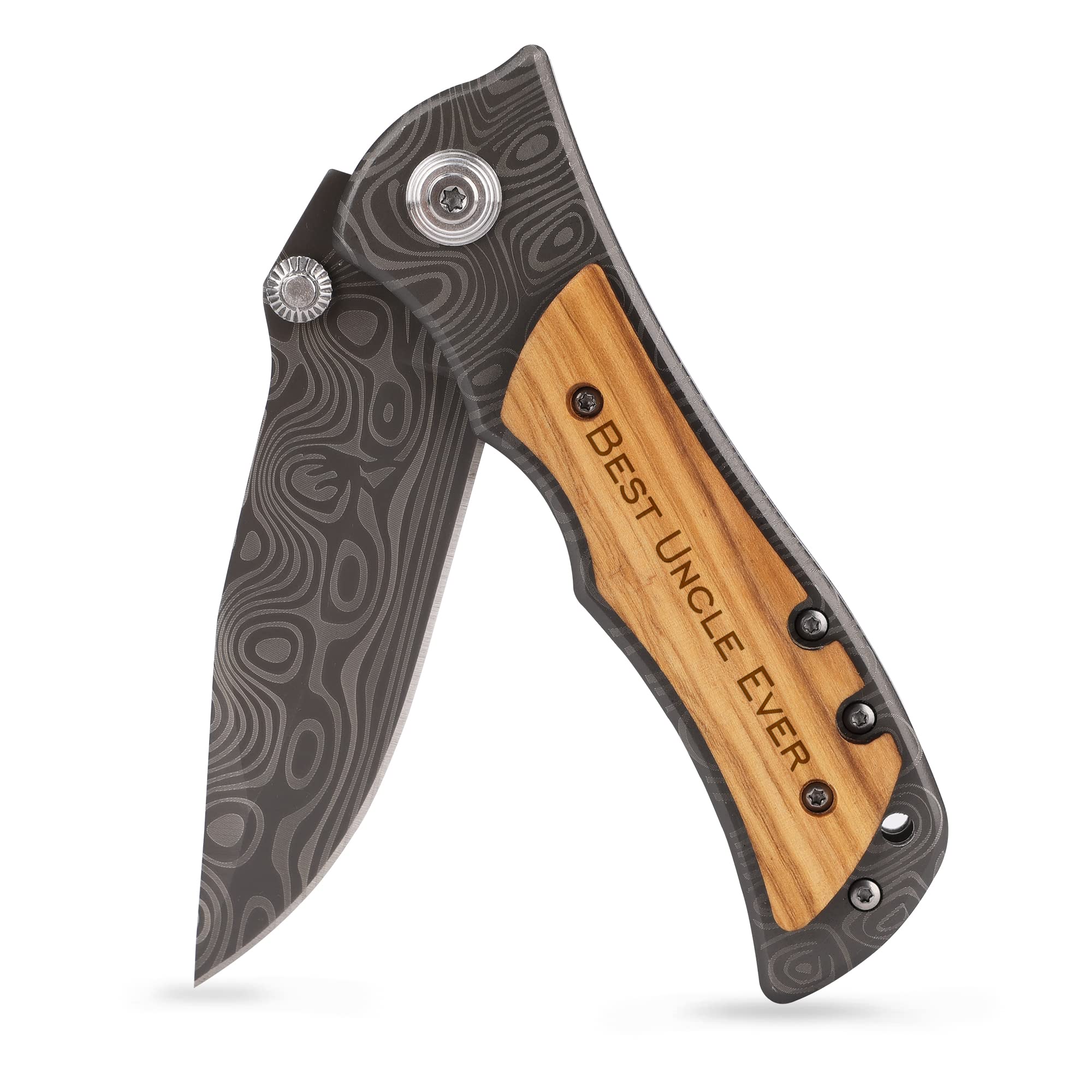 ZENNLAB Moblade Engraved Wooden Pocket Knife for Uncle, Gifts for Uncle from Niece, Nephew, Uncle Gift for Birthday, Christmas Gift, Father's Day