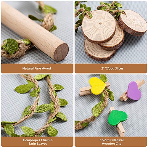Hanging Photo Display, Wall Hanging Photo Holders Multi Photo Display with 8 Wood Clips and 1 Wall Hook, Picture Holders Frame Collage Decoration for Home Office Nursery Room Dorm Holiday Card Display