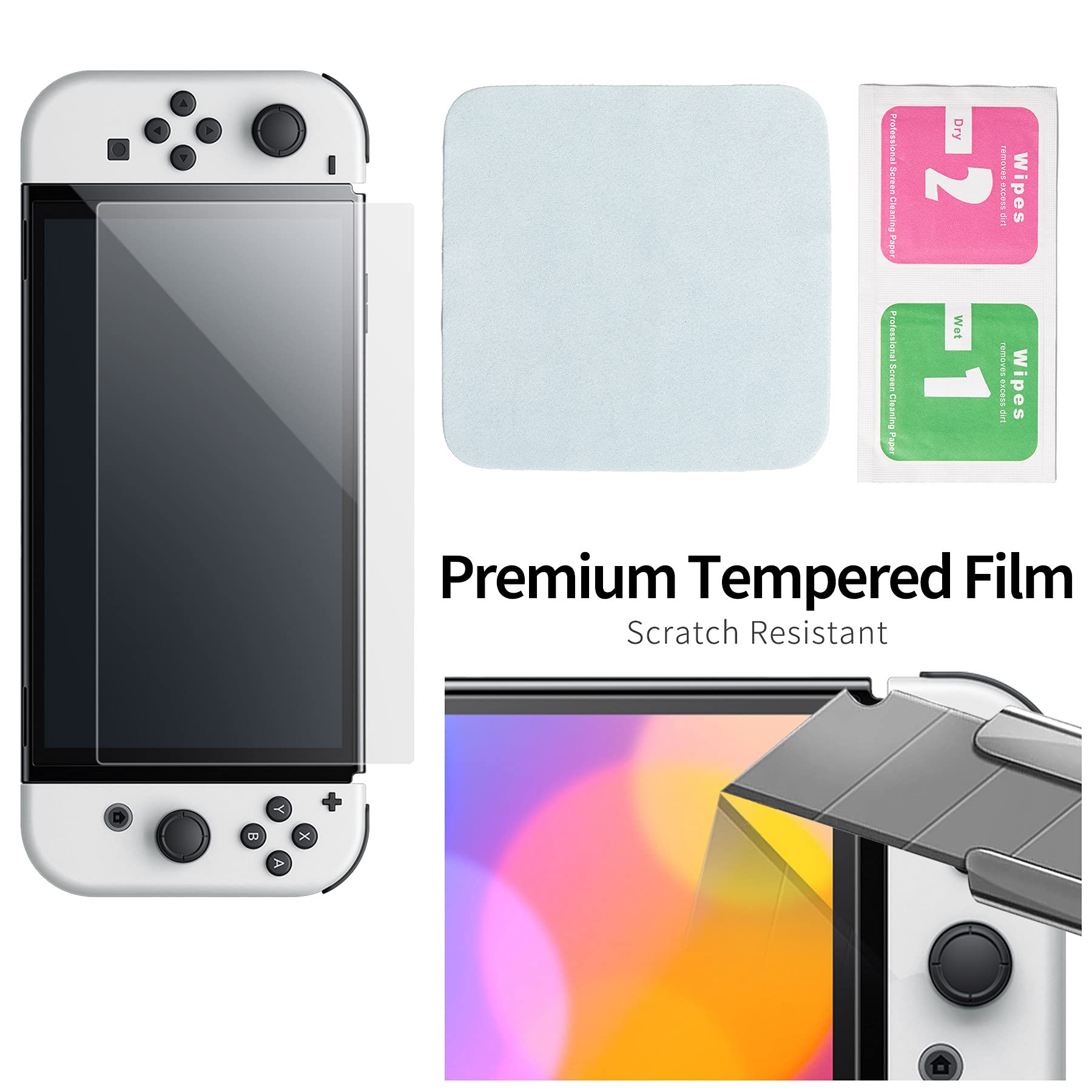Benazcap Case Compatible with Nintendo Switch OLED Model 2021, 14 in 1, Accessories Kit with Carry Case, Clear Cover, Screen Protector, Silicone Skin for Joy-Con and Thumb Grip Caps, USB Cable&More